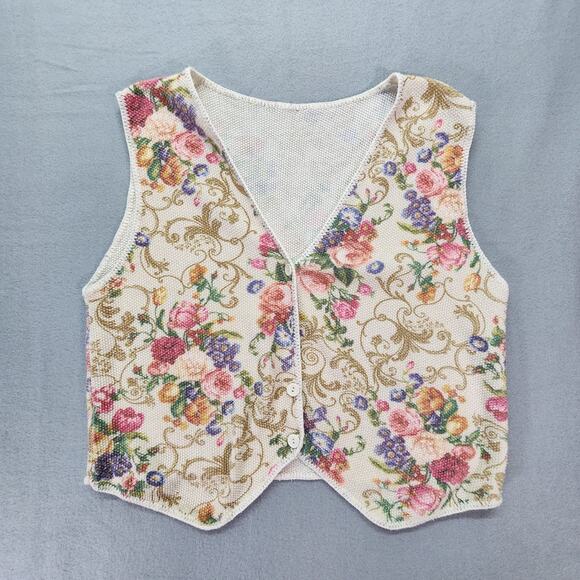 Unbranded | Jackets & Coats | Floral Knit Vest Embroidered Hem Button ...